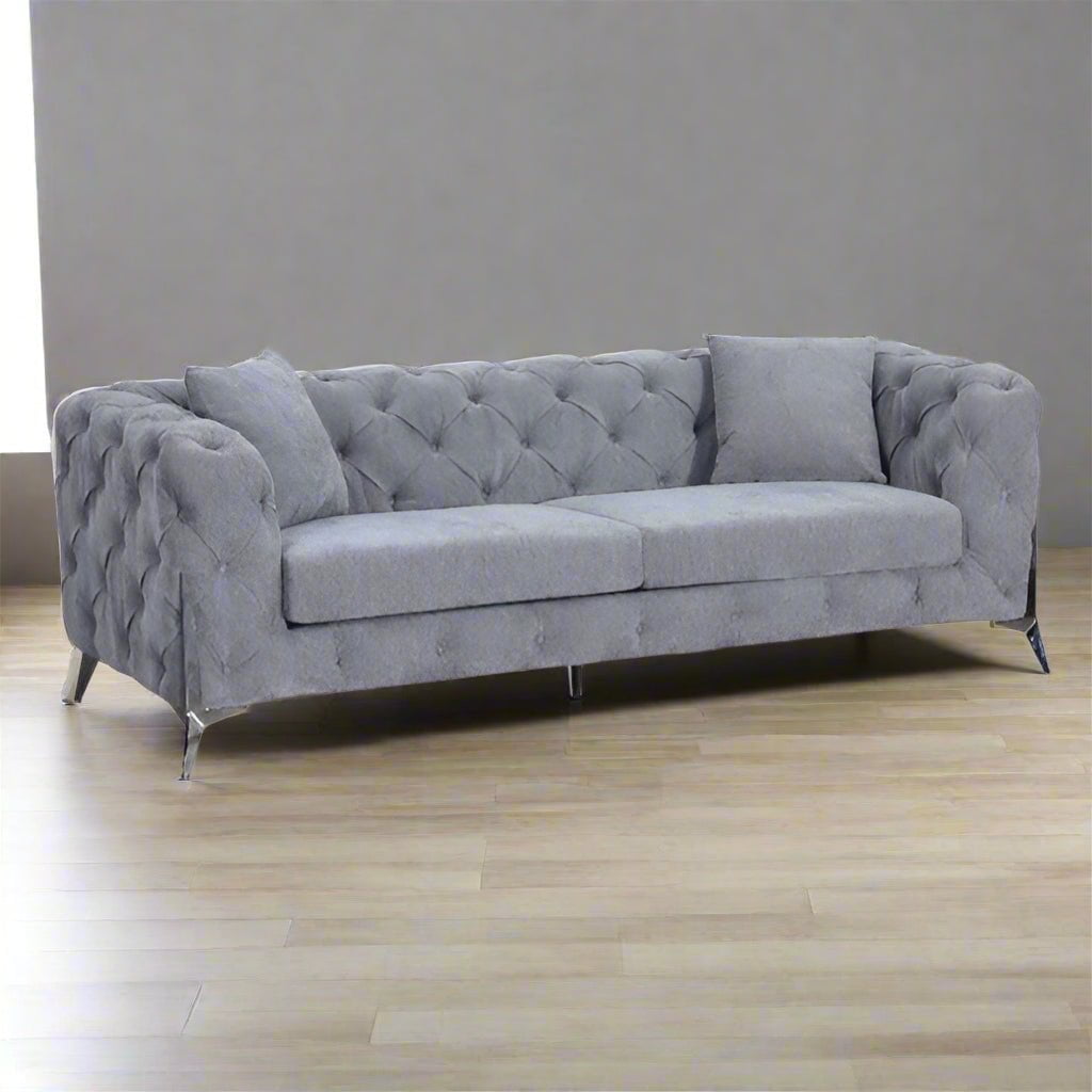 Paris Grey Chesterfield Style 3 Seater Sofa - Your Home Furniture