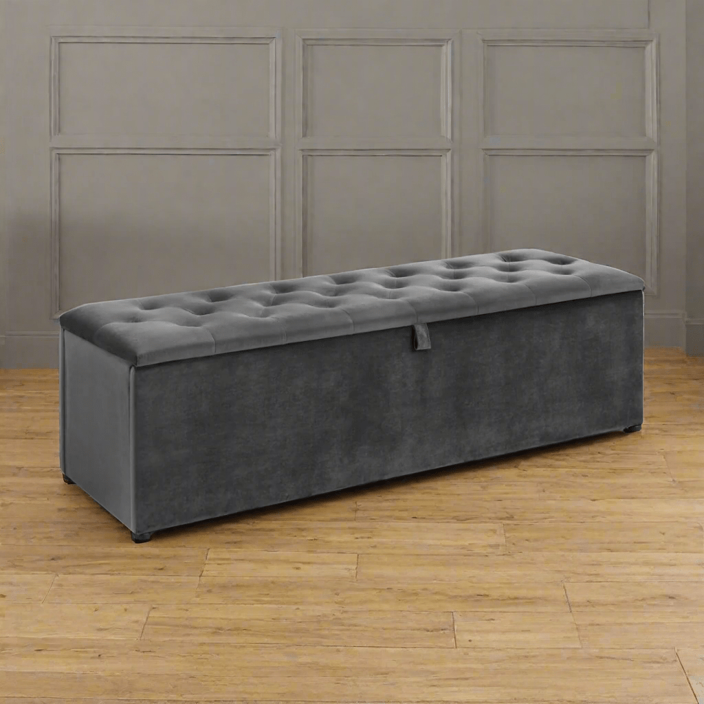 Ravello Velvet Blanket Box – Chic Storage in Dark Grey