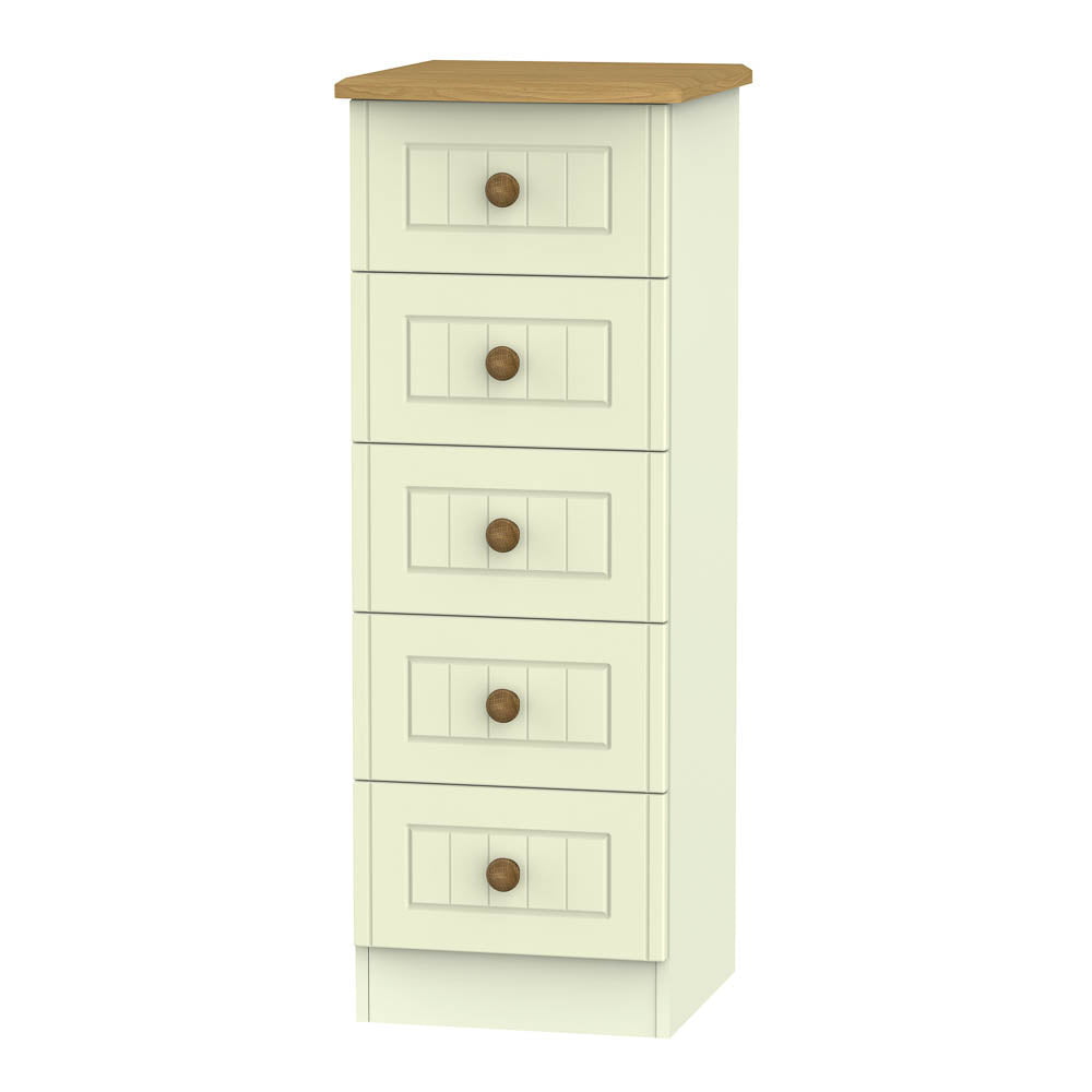 Warwick 5 Drawer Bedside Locker Cream and Oak